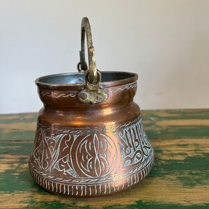 Turkish Engraved Copper Bucket W/ Brass Handle, Vintage Home Decor, for ...