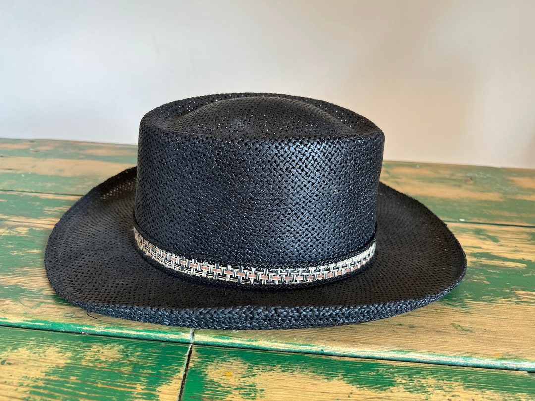 A. Adams & Spire Paper Hat Woven Black W/ Brown Band Adult - Etsy