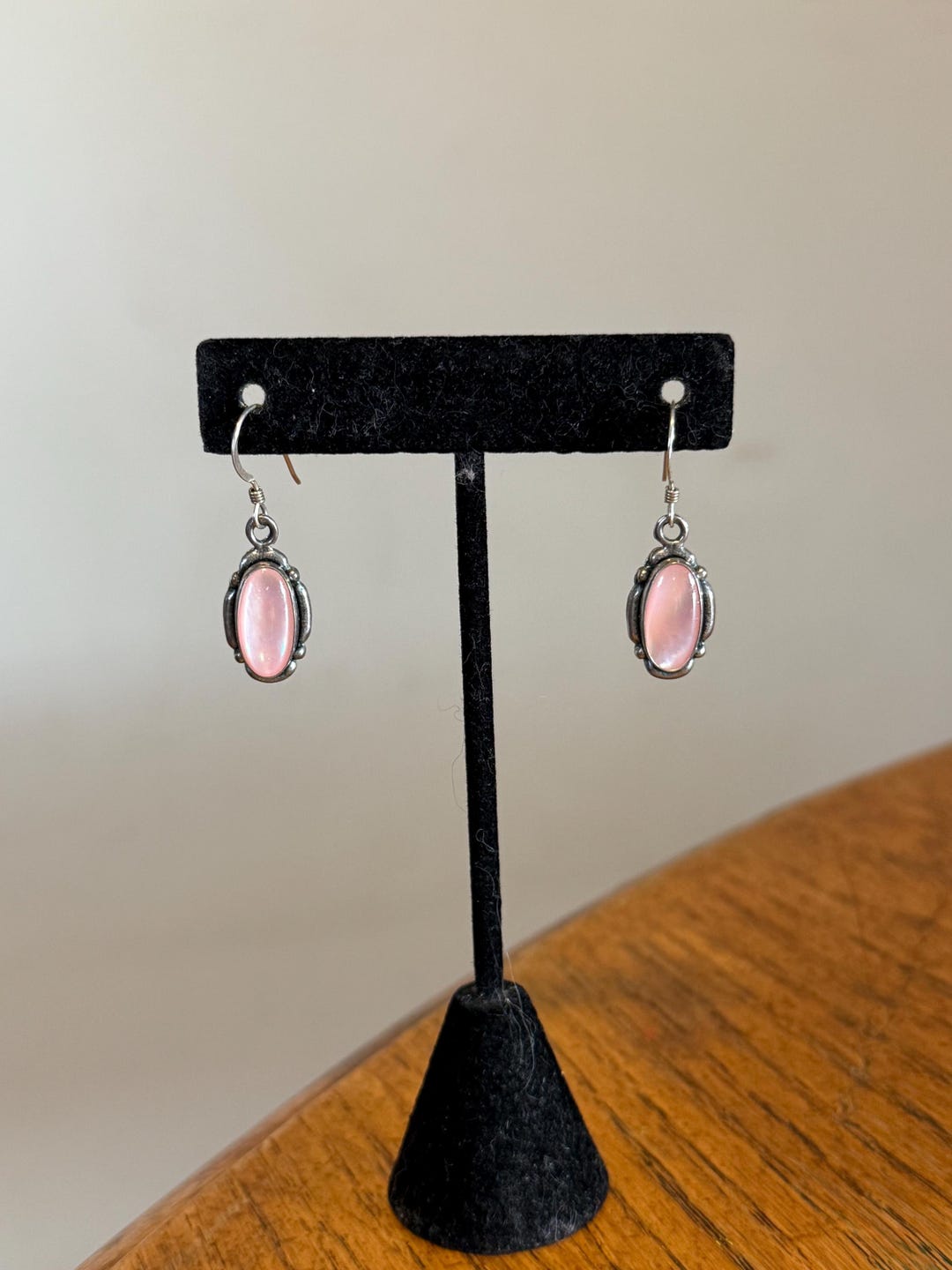 Vintage Pink Mother of Pearl Shell & Sterling Solver Dangly Earrings ...