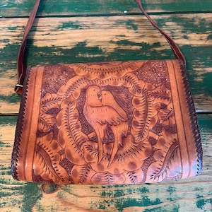 Tooled Leather Purse W/ Love Birds Parrots, Vintage Made in Mexico ...