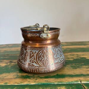 Turkish Engraved Copper Bucket W/ Brass Handle, Vintage Home Decor, for ...