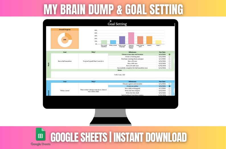 Daily Brain Dump Template Sheets Brain Dump Planner Spreadsheet for Adhd Minds Excel Sheet Goal ...