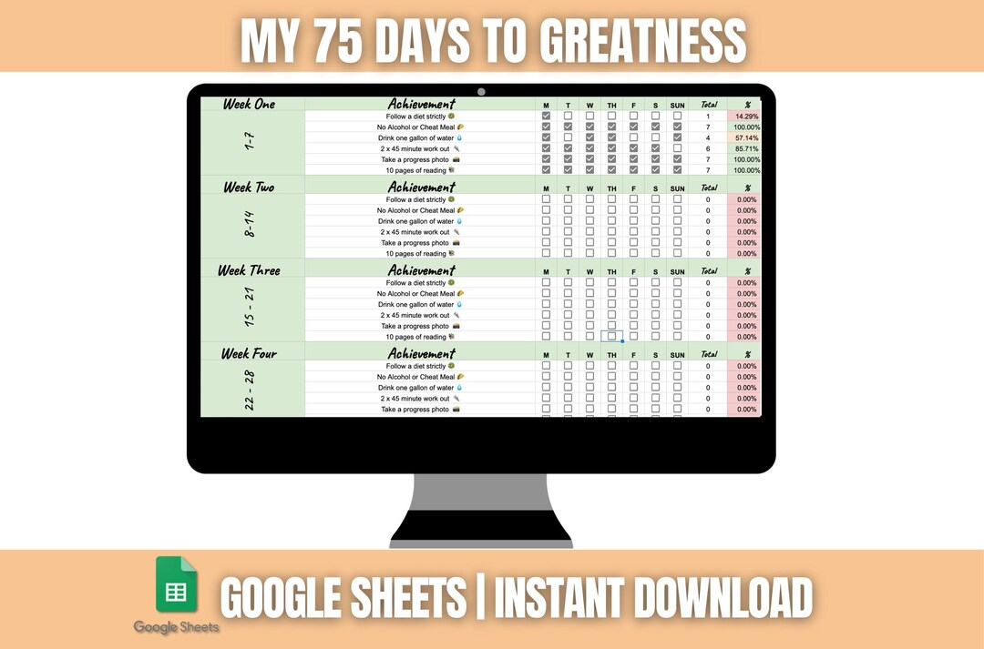 75 Days to Greatness Habit Tracker for Transforming Life Goals Habit ...