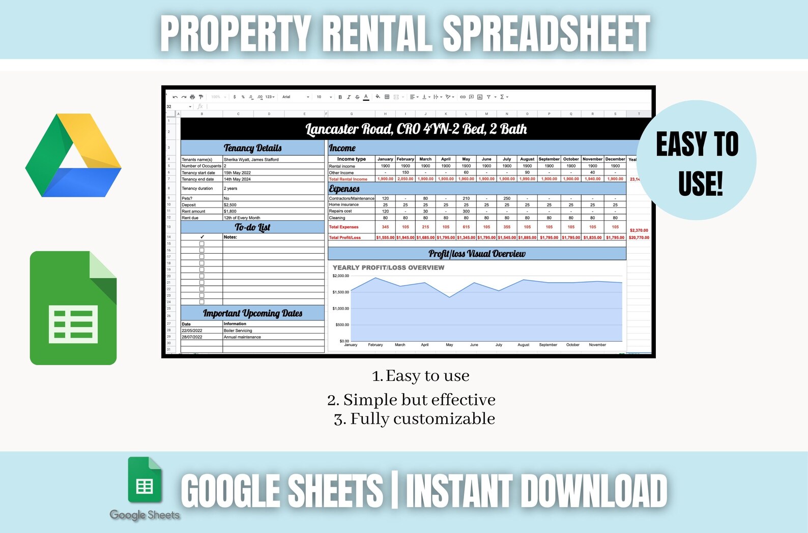 Property Rental Spreadsheet, Property Management Spreadsheet, Rental ...