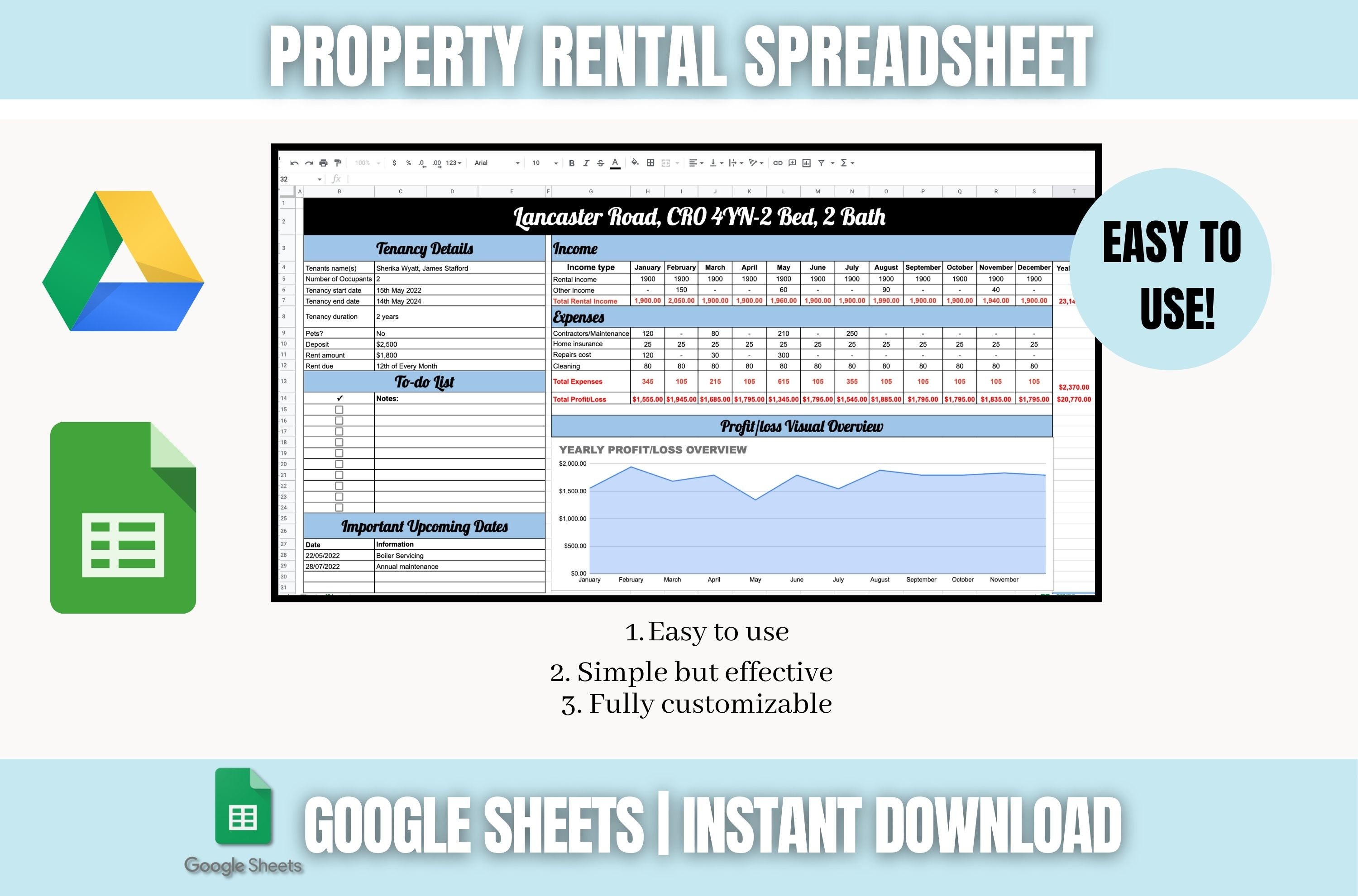 Property Rental Spreadsheet, Property Management Spreadsheet, Rental ...