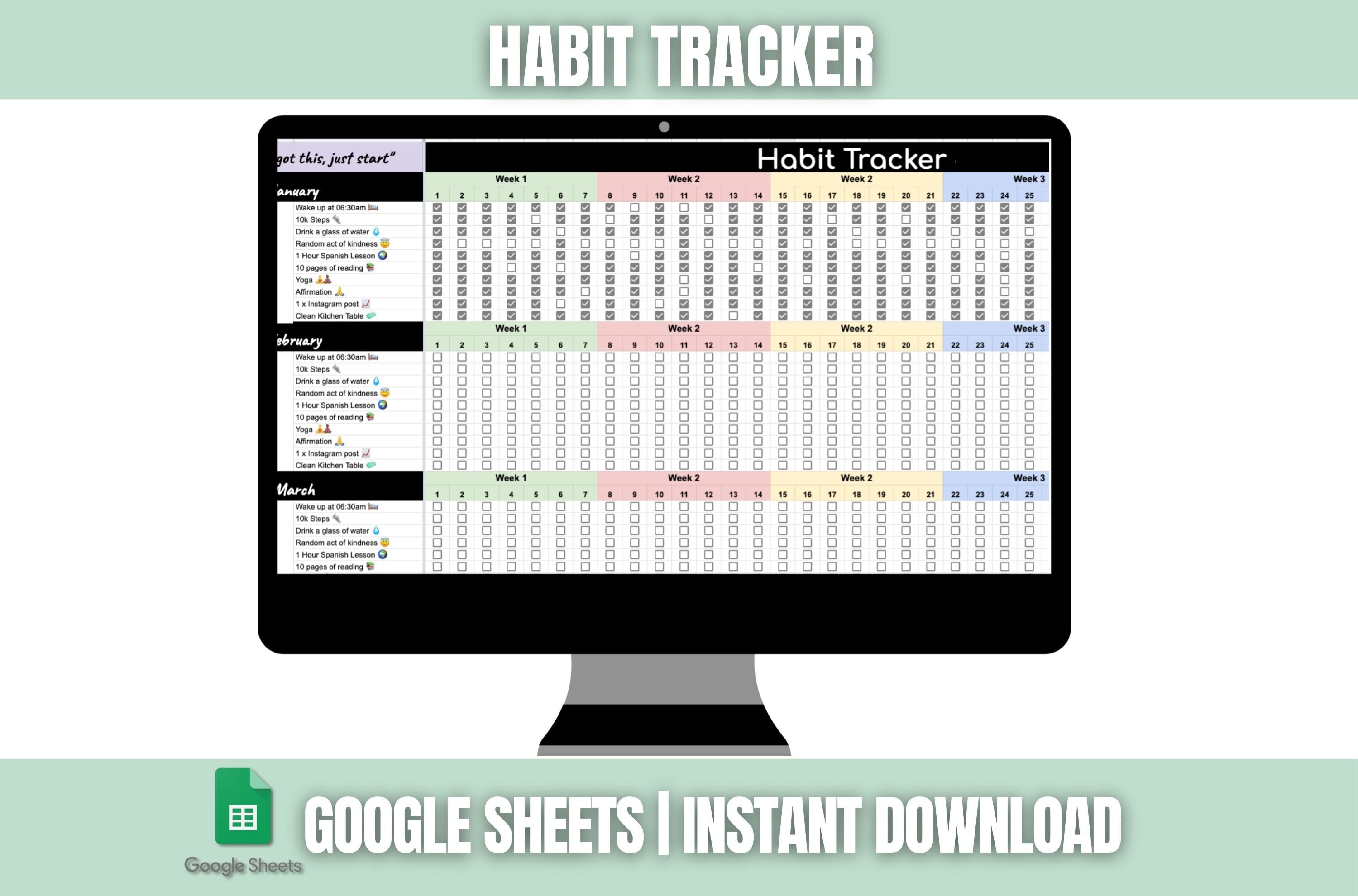 2024 Habit Tracker Spreadsheet: Goal Planner Google Sheet (digital ...