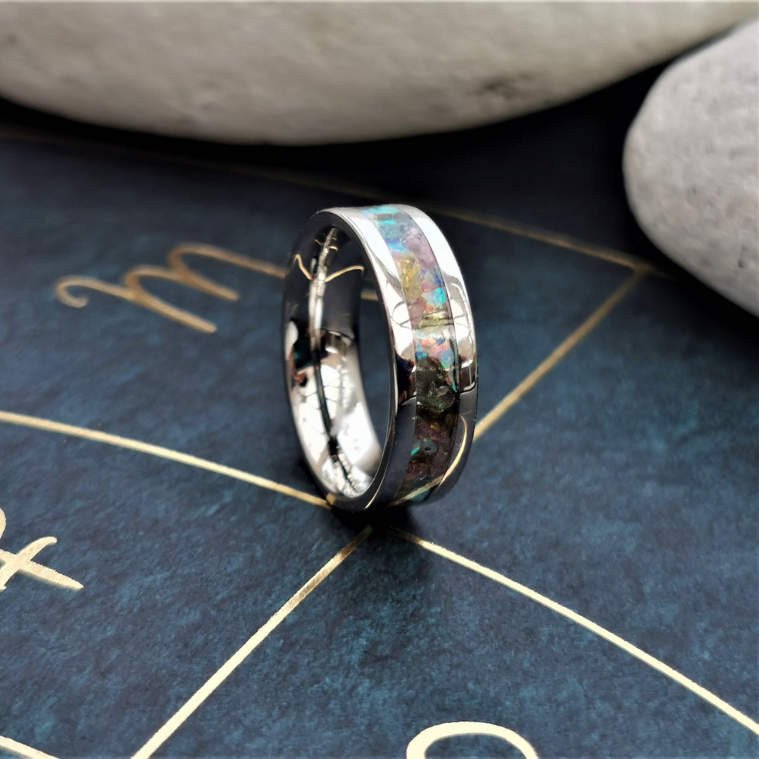 October Birthstone Ring: Tourmaline & Opal Inlay, Stainless Steel - Etsy UK