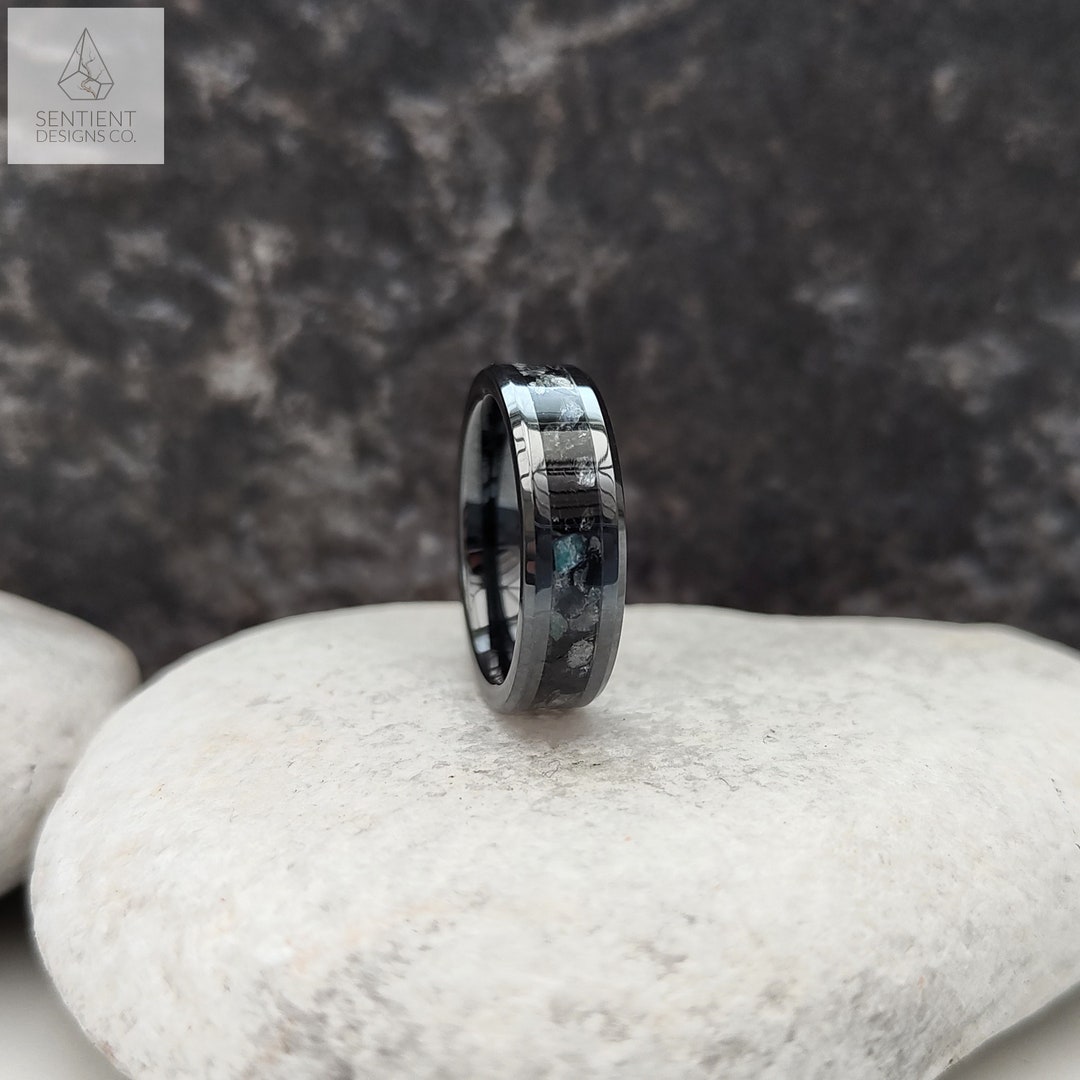 Meteorite Ring, Black Ceramic Ring With Labradorite, Obsidian and ...