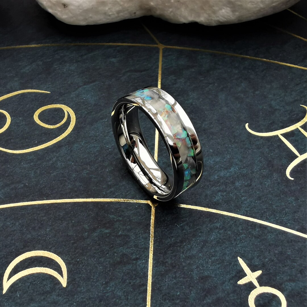 June Birthstone Ring, Moonstone and Pastel Opal Stainless Steel 6mm ...
