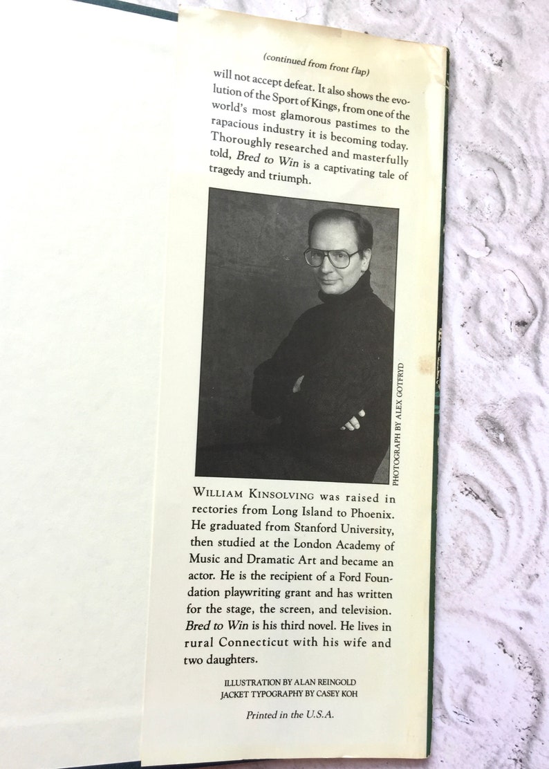 Bred To Win by William Kinsolving 1990's Novel | Etsy