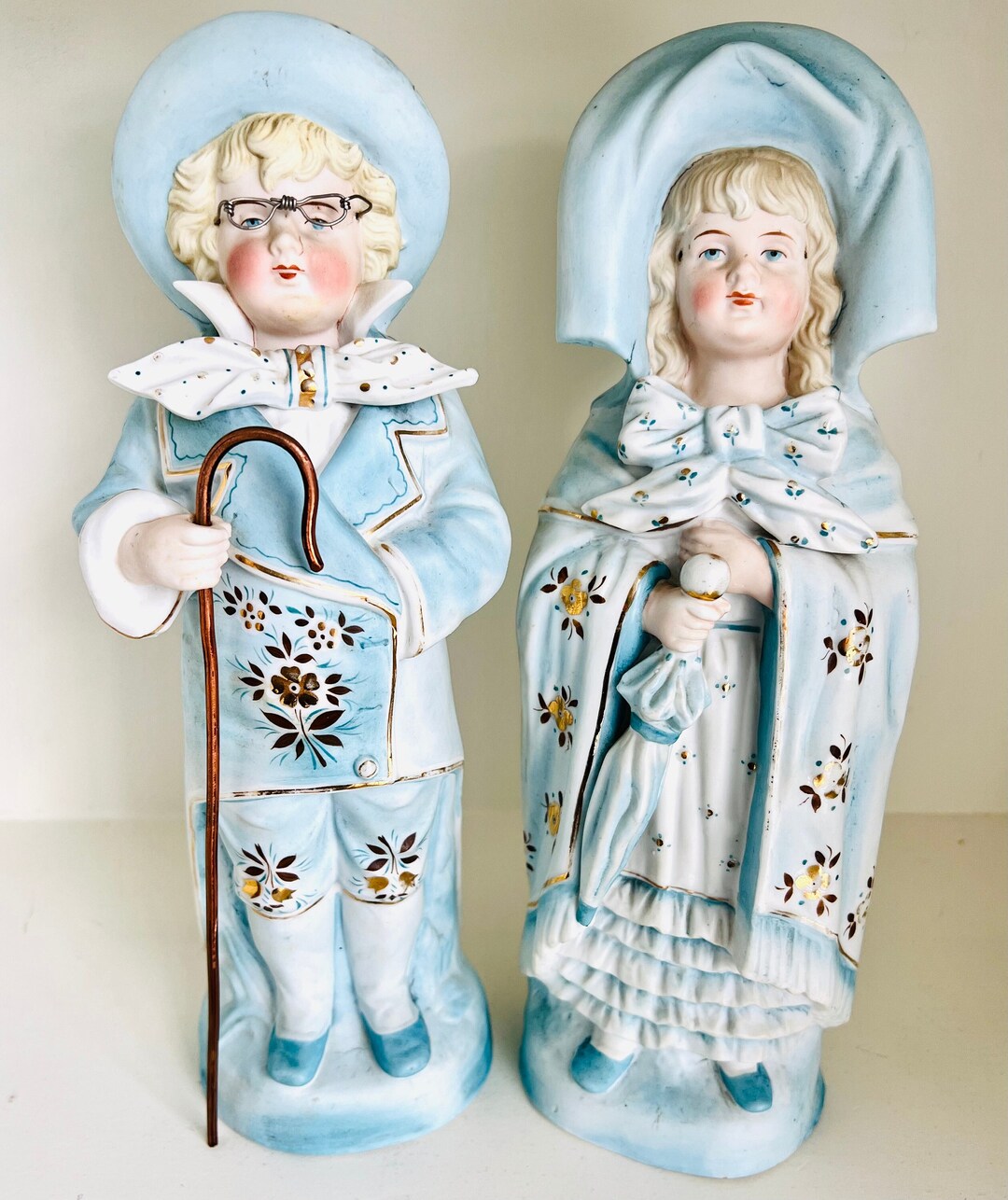 Gebruder Heubach Vintage Large Figurines Light Blue 12" Tall Boy and ...