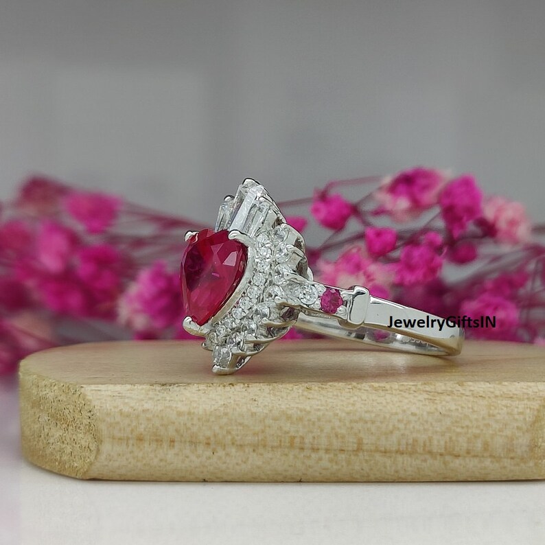 2.10 Ct Stunning Lovable Red Heart Cut Diamond Ring, Prong Set Ring, CZ ...