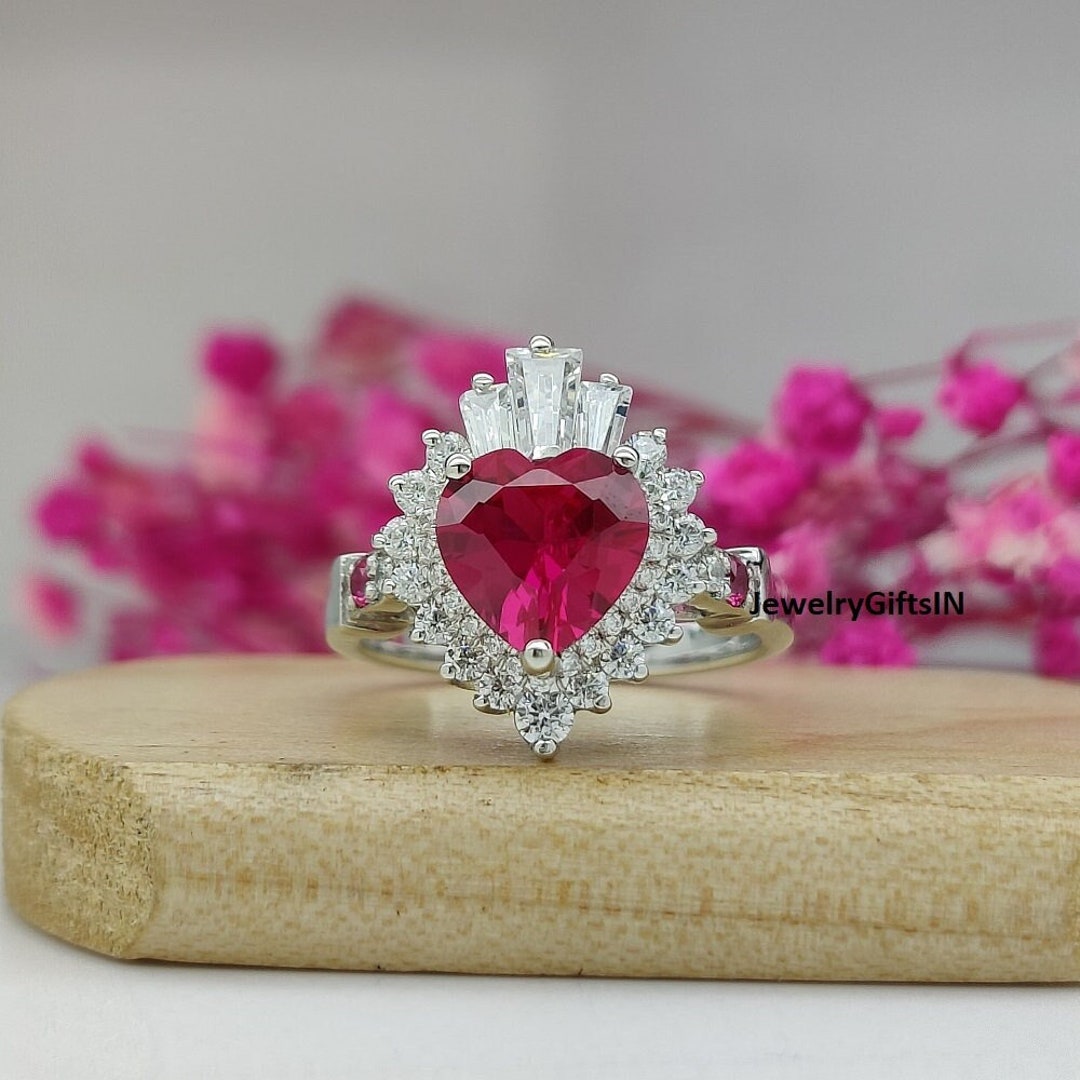 2.10 Ct Stunning Lovable Red Heart Cut Diamond Ring, Prong Set Ring, CZ ...
