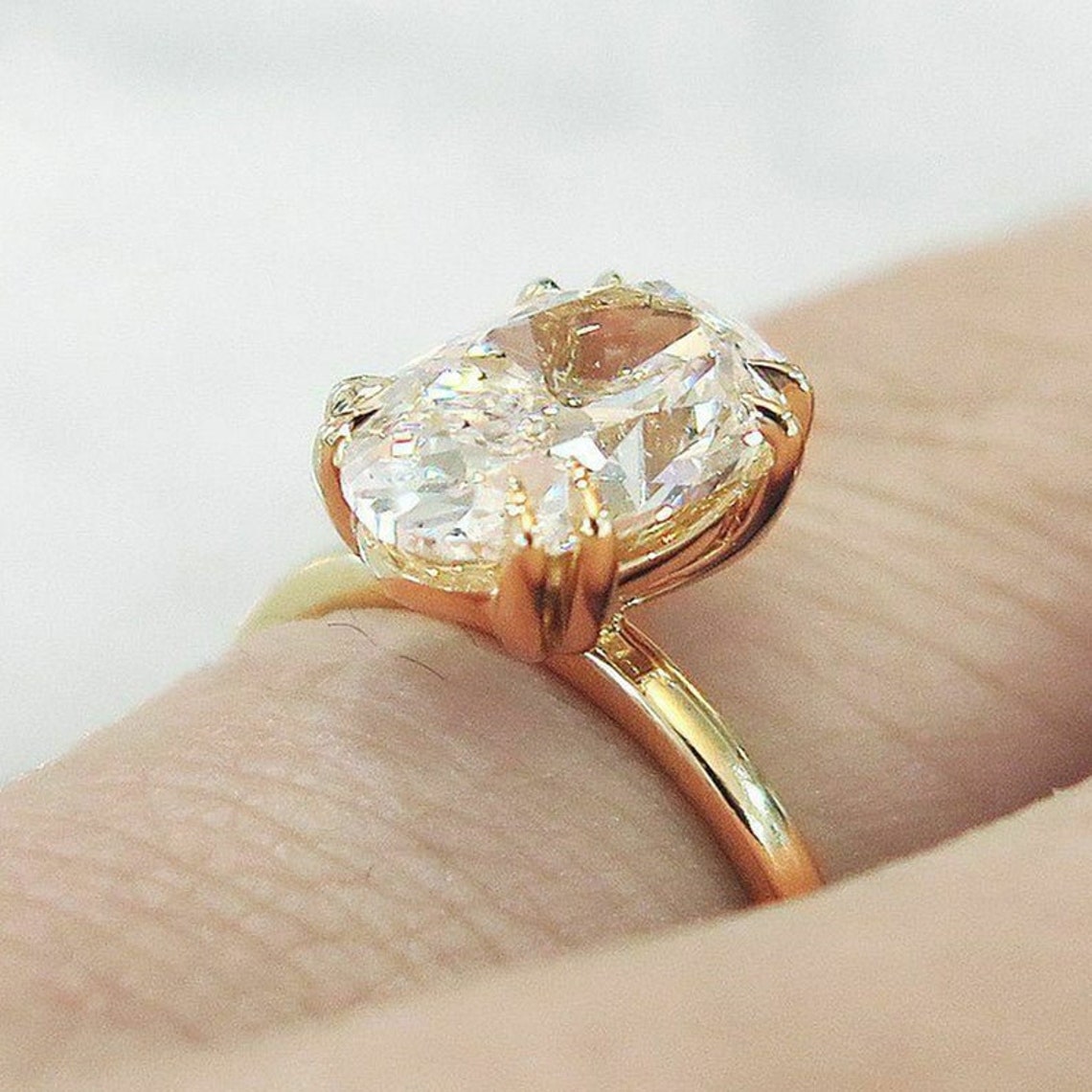 14K Solid Gold Ring/ 2CT Oval Simulated Diamond Wedding Ring/ | Etsy