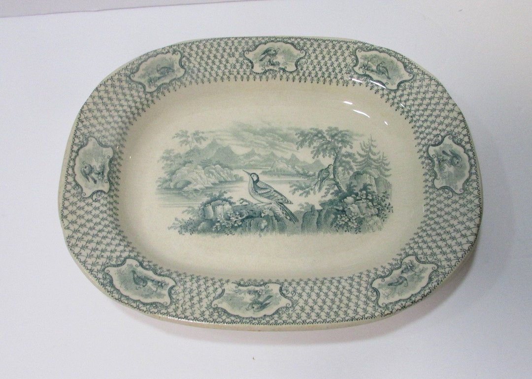 Antique W Adams & Co England Ornithology Ironstone China Small Oval ...