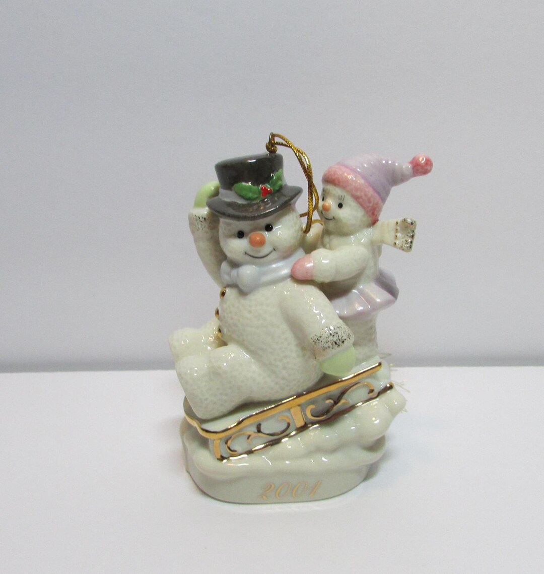 Vintage Lenox Snowman With Snow Girl on Sled Hold on Tight 2001 ...