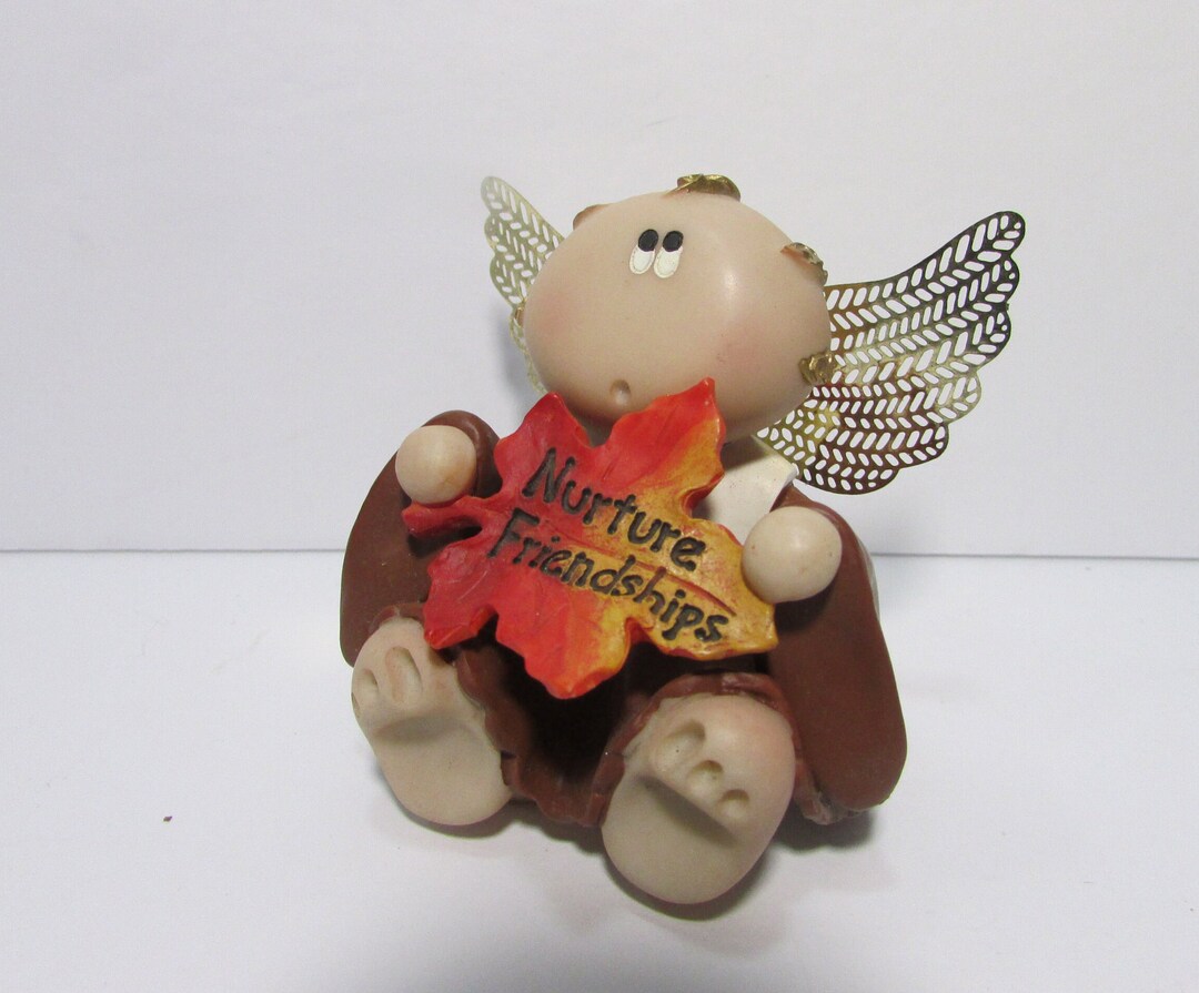 Vintage Angel Cheek Cherub Figure Holding Leaf Nurture Friendship Fall ...