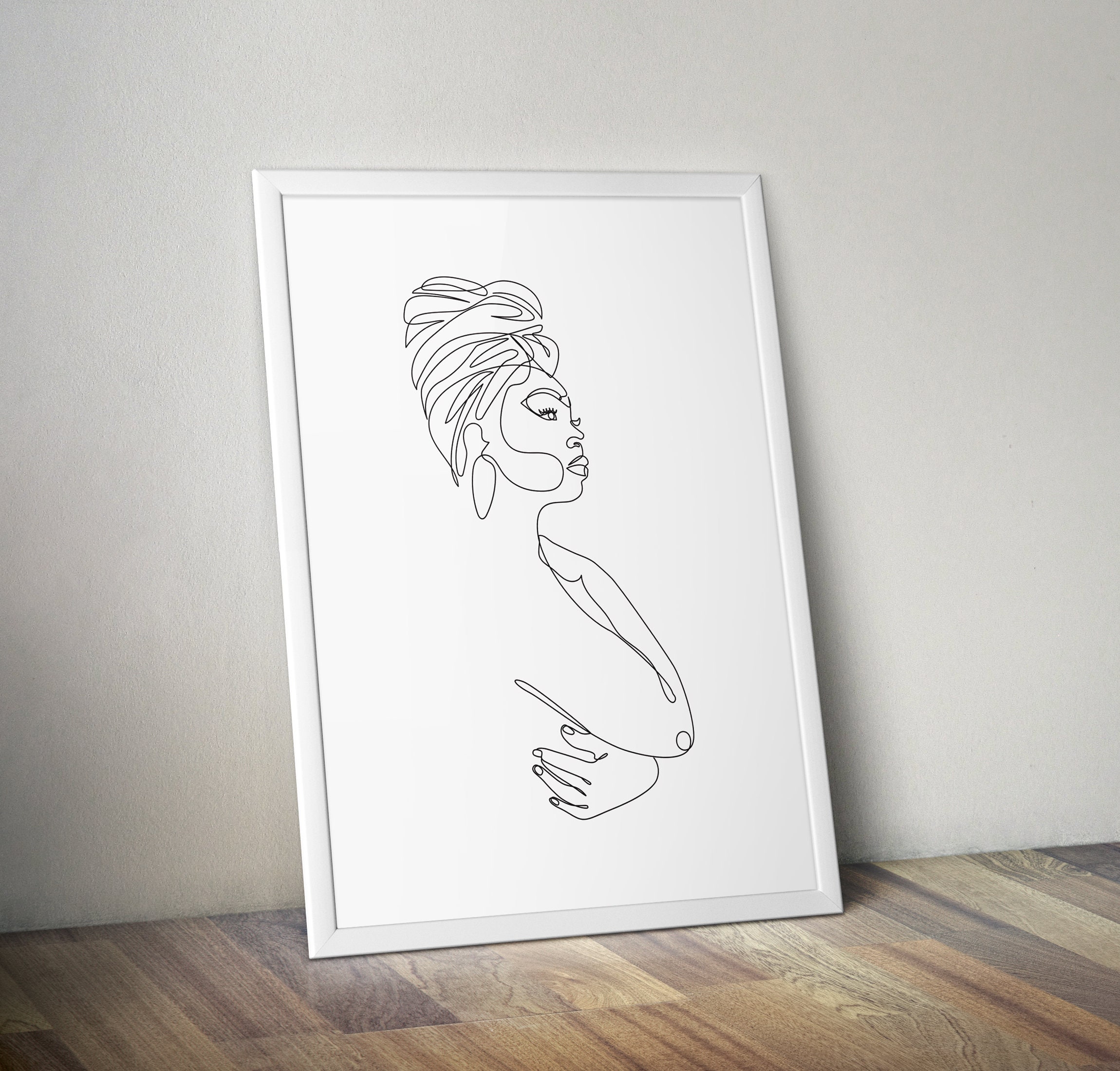Female Portrait Line Drawing, Woman Continuous Art Painting, Printable ...