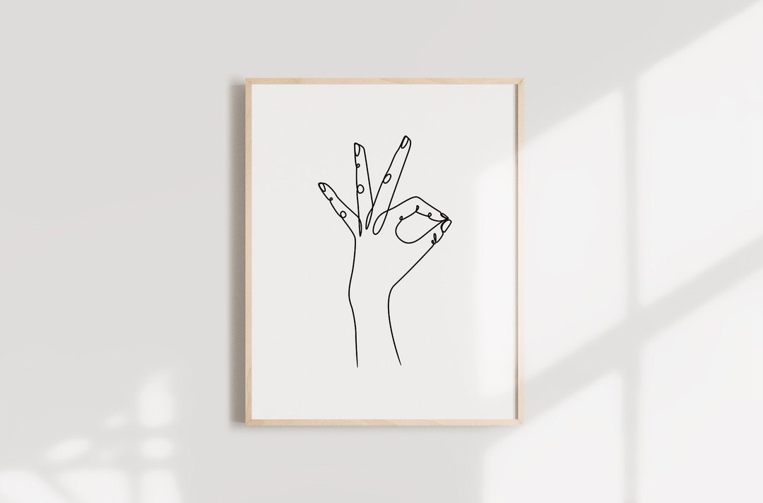 One Line Art Print, OK Hand Sign, Hand Print, Continuous Line Art ...
