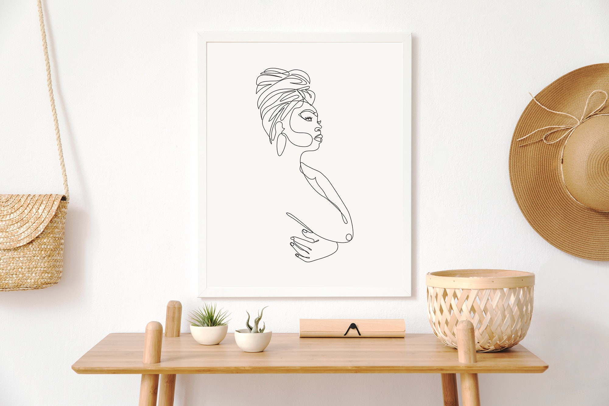 Female Portrait Line Drawing, Woman Continuous Art Painting, Printable ...