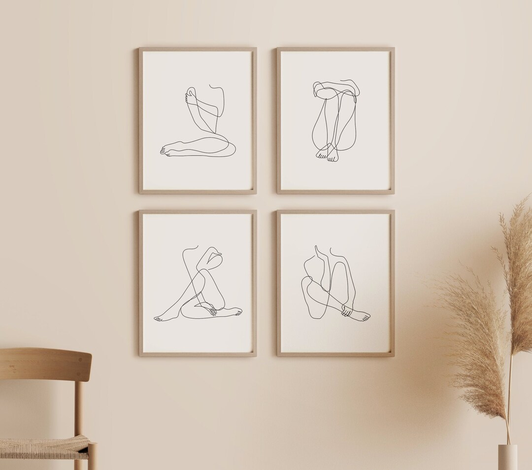 Set of 4 Prints Line Drawing Set One Line Drawing Prints - Etsy