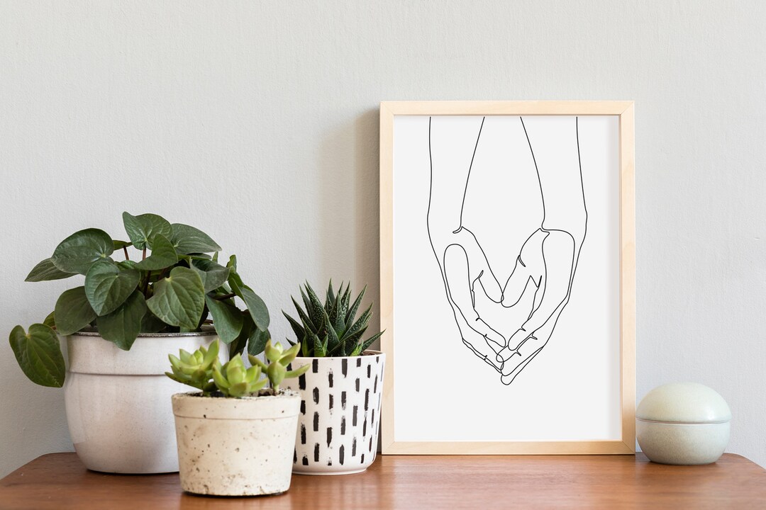 Holding Hands Art Print, Hands One Line Drawing, Hands Printable ...