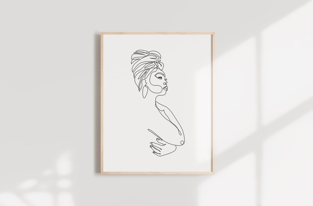 Female Portrait Line Drawing, Woman Continuous Art Painting, Printable ...