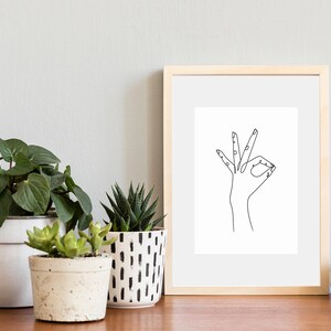 One Line Art Print, OK Hand Sign, Hand Print, Continuous Line Art ...