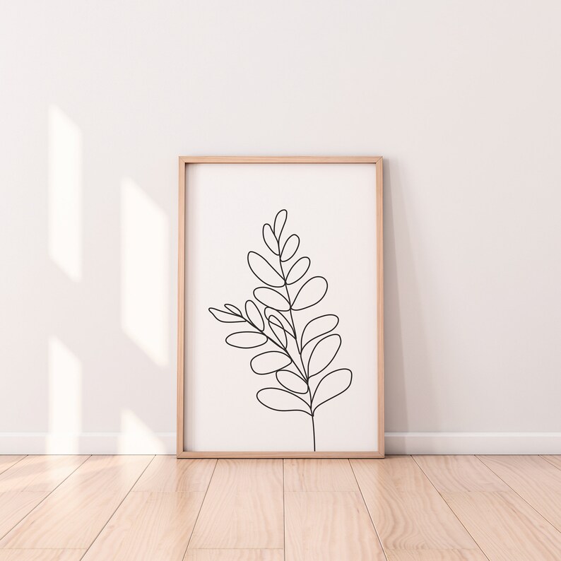One Line Leaf Wall Art Leaf Plant Line Art Minimalist Wall | Etsy