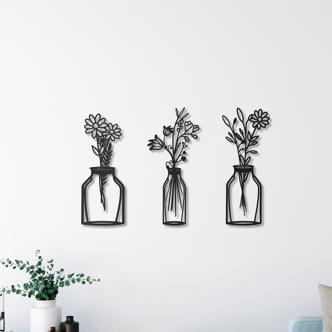 Spring Flowers Metal Wall Art Trio: Floral Vase Decor - Etsy