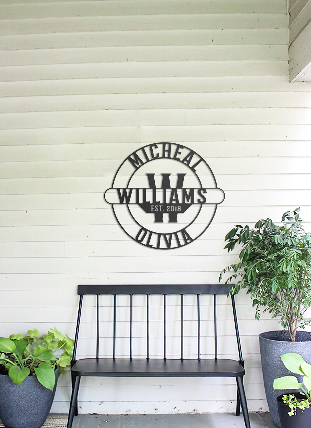 Custom Metal Monogram Sign, Personalized Name Hanger, Outdoor Name Sign ...