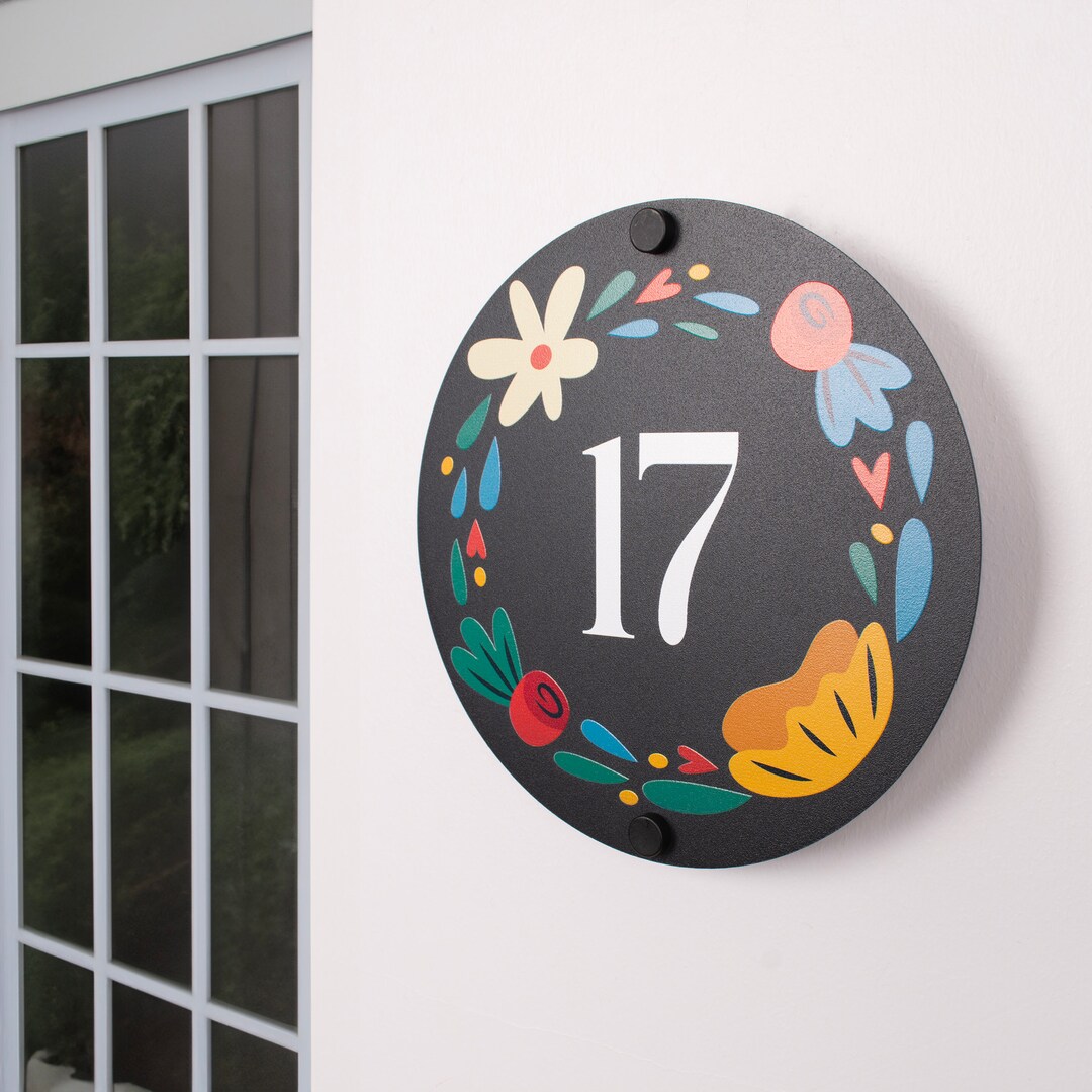 Flower Framed Metal Room Number Sign, Apartment Door Sign, Personalized ...