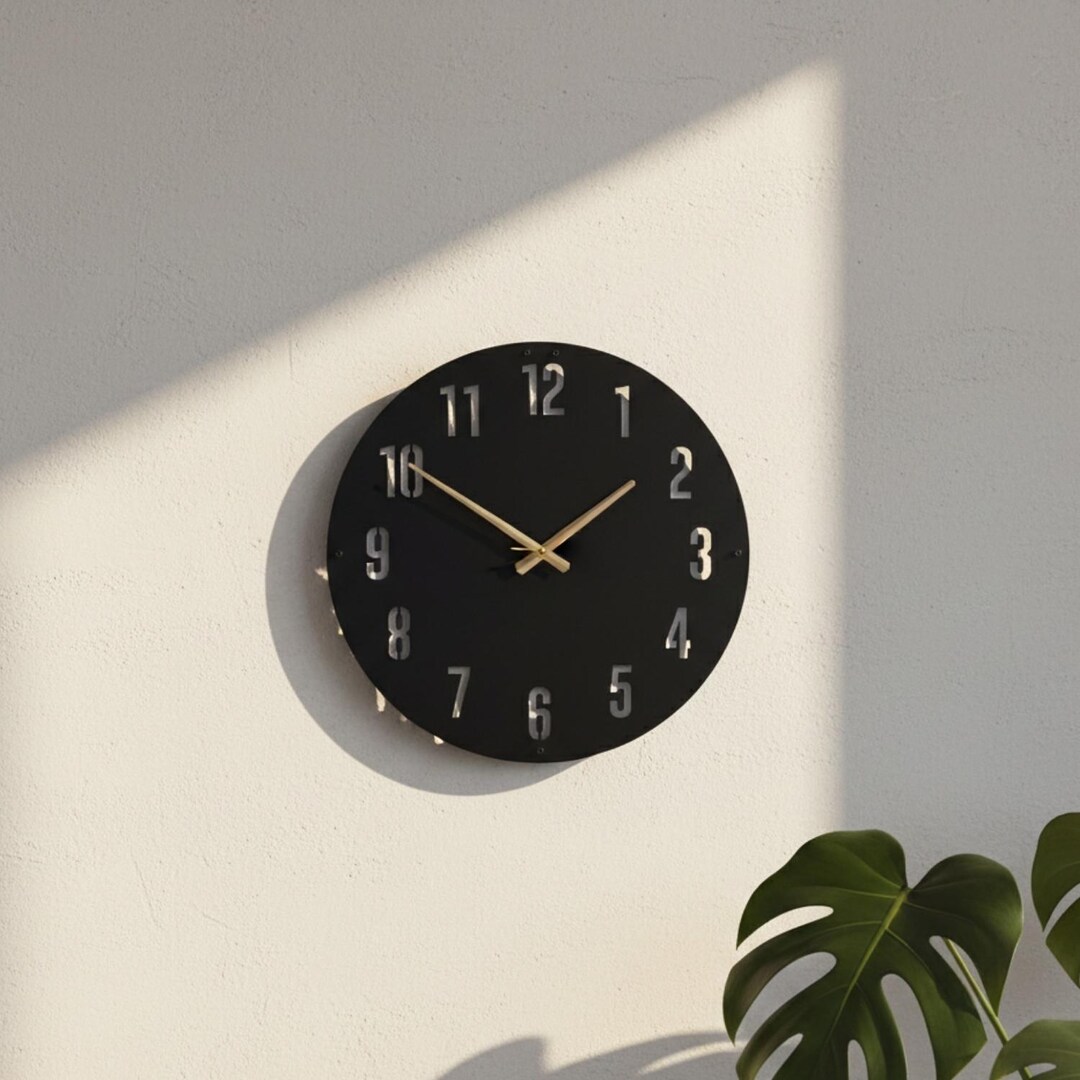 Modern Black Wall Clock, Minimalist Cut Out Numerals for Living Room ...