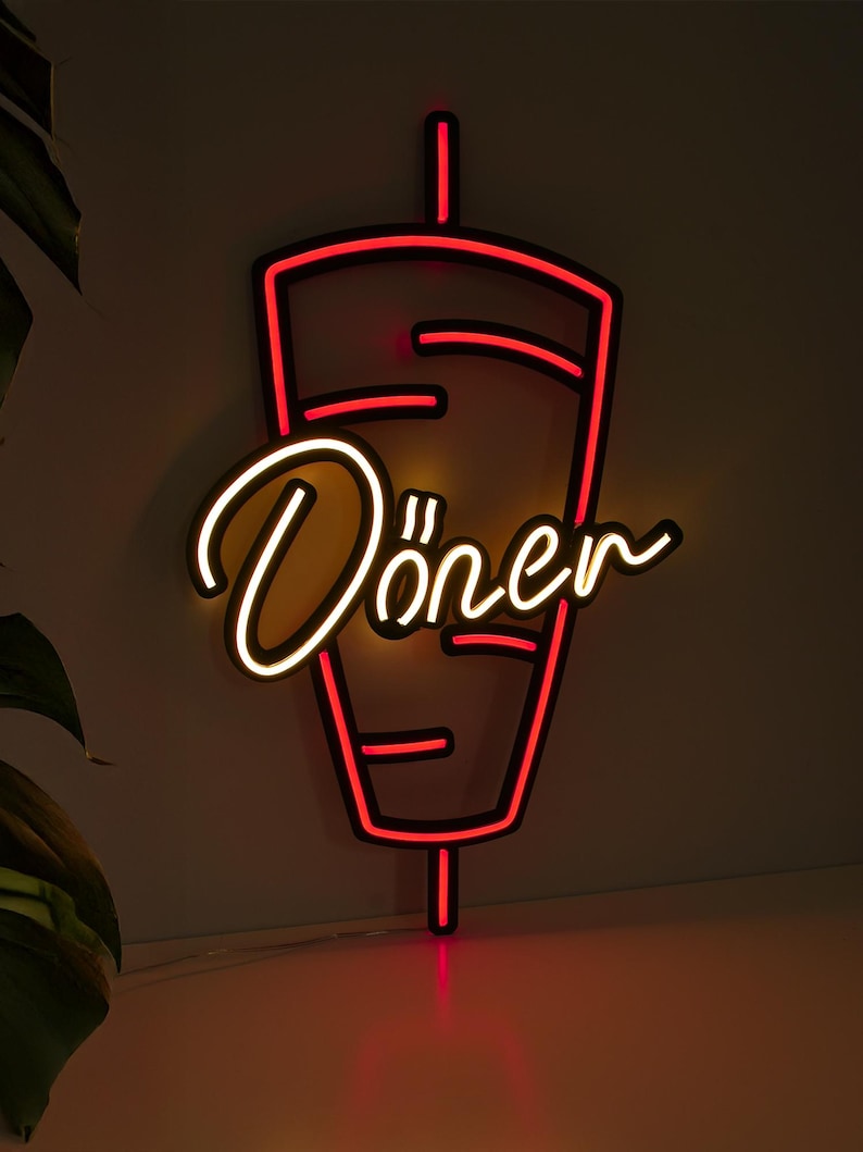 Doner Kebab Neon Sign, LED Metal Wall Light for Restaurants, Fast Food ...