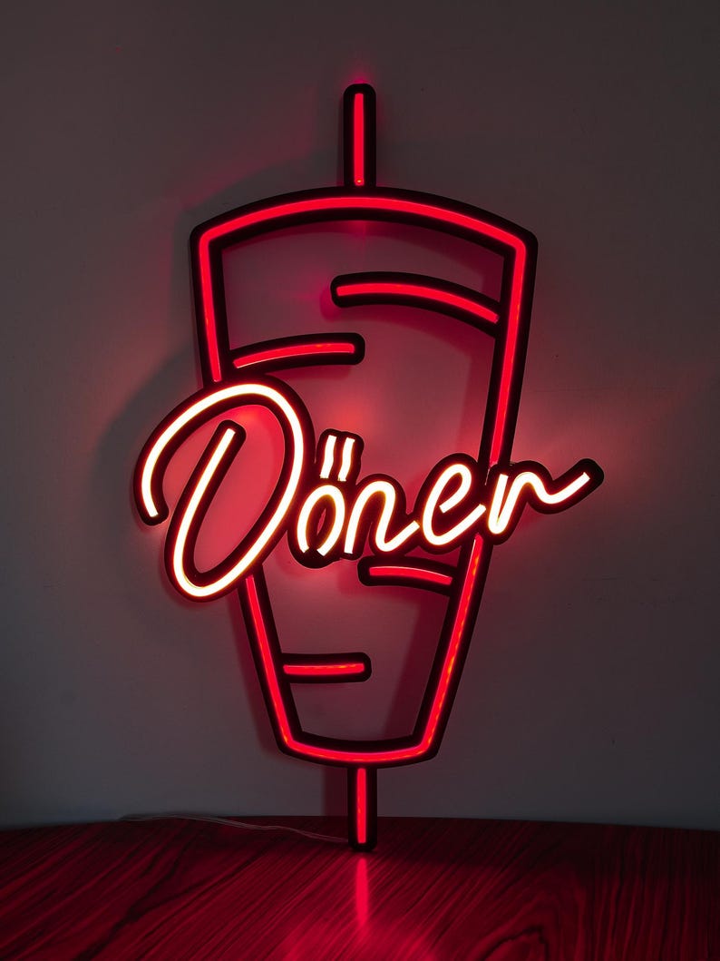 Doner Kebab Neon Sign, LED Metal Wall Light for Restaurants, Fast Food ...