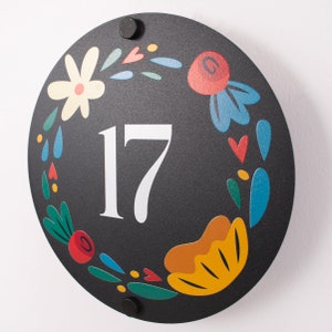 Flower Framed Metal Room Number Sign, Apartment Door Sign, Personalized ...