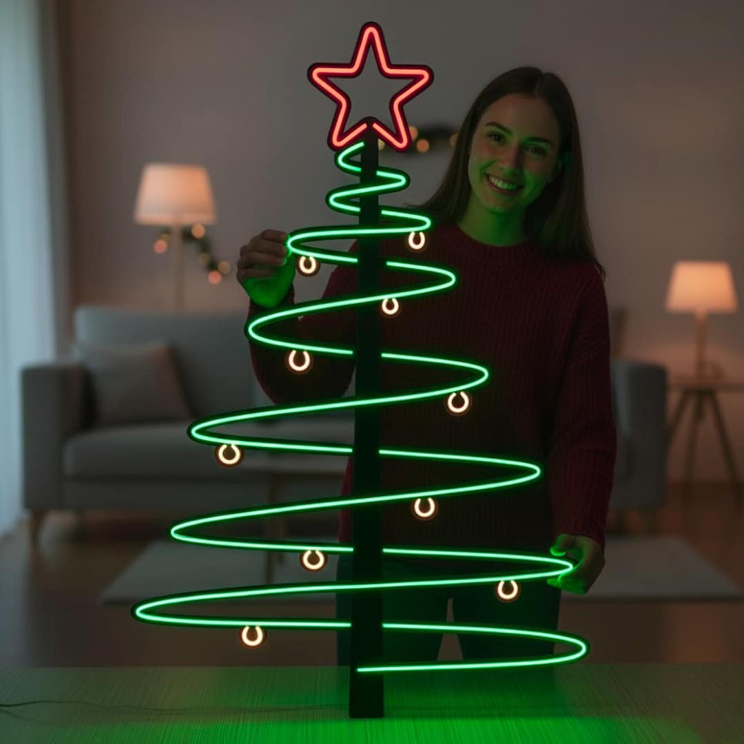 Minimalist LED Christmas Tree, Wall Mounted Neon Tree for Small Spaces ...