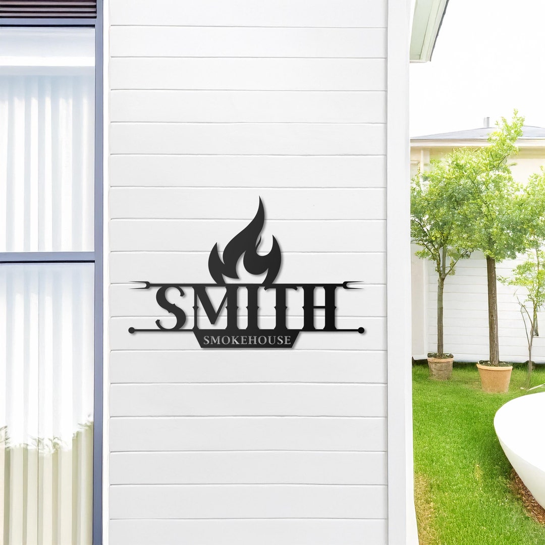 Custom Metal Smokehouse Sign Personalized BBQ Grill Wall Art Outdoor ...