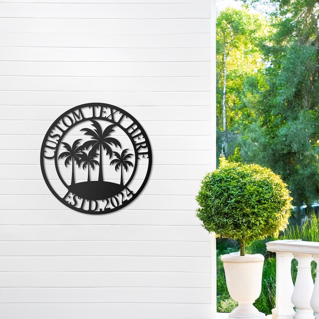 Custom Palm Tree Metal Sign - Personalized Tropical Wall Art - Coastal ...