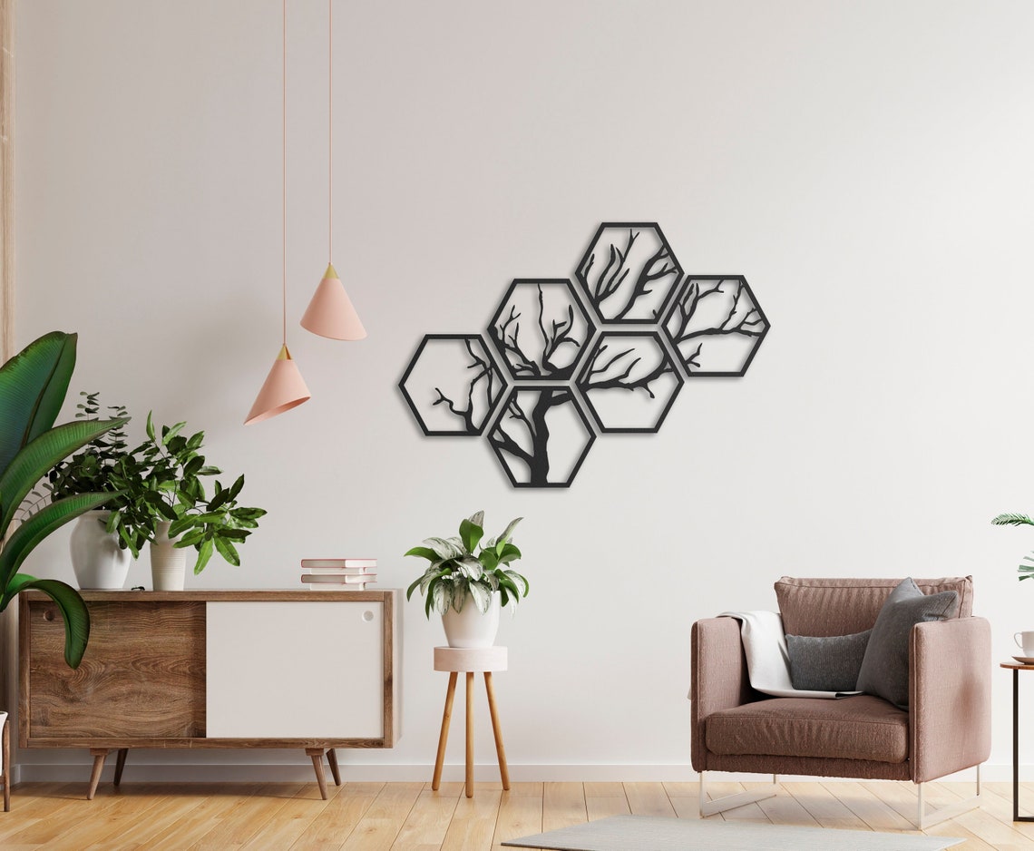 Hexagon Tree 6 Pieces 4 Metal Wall Art Metal Wall - Etsy