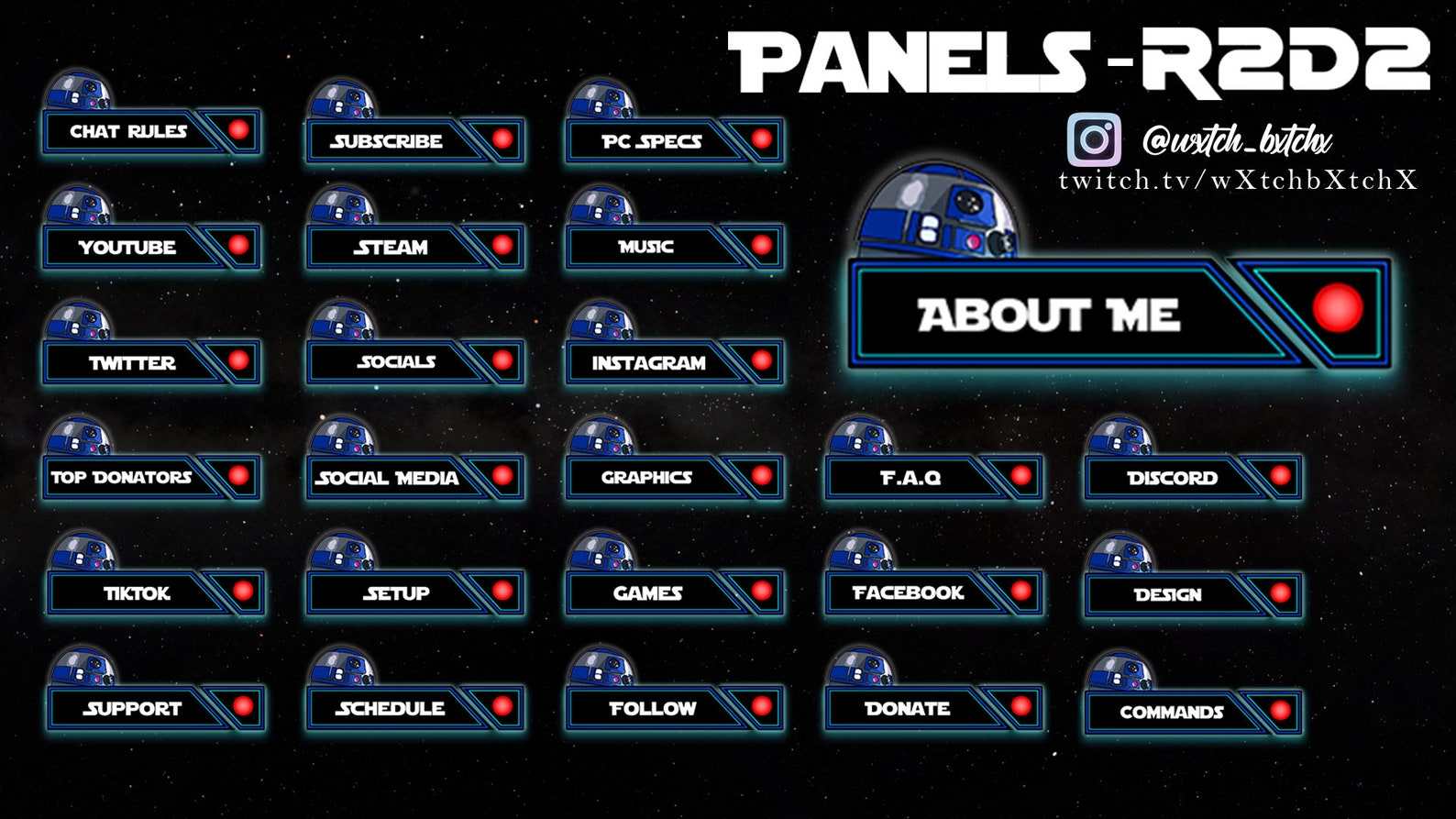 R2D2 Star Wars Inspired Themed Twitch Panel Package. Pre-made Twitch ...
