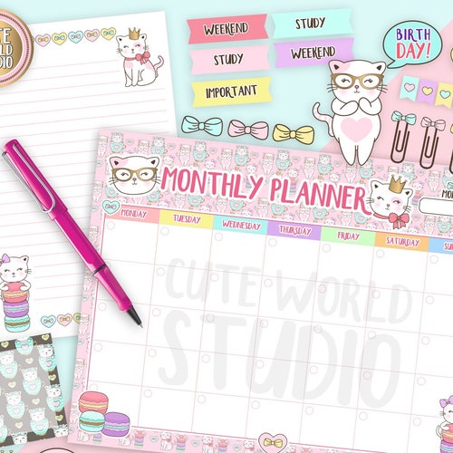 Kitty Cat Printable Planner Instant Download / Monthly Planner | Etsy