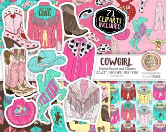 Watercolour Pastel Cowgirl Clipart Wild Western PNG Digital - Etsy