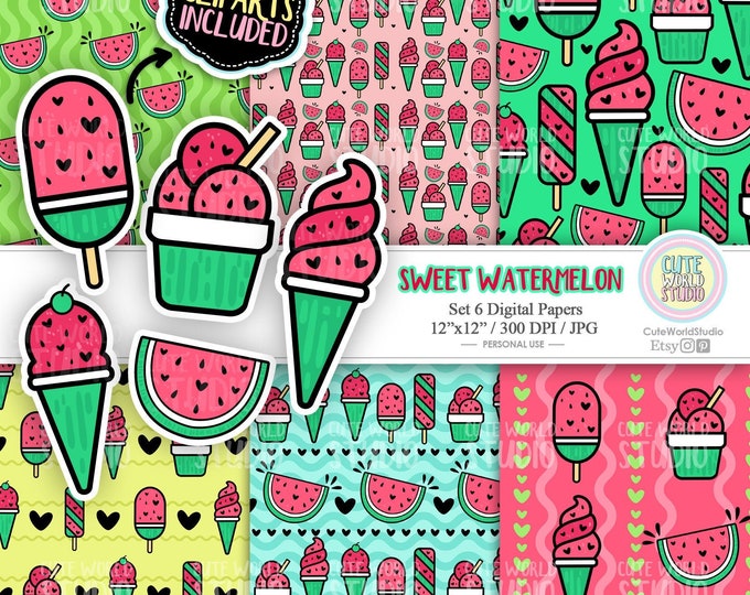 Sweet Watermelon Digital Paper and Clipart / Popsicle / Ice - Etsy