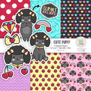 Cute Puppy Digital Papers and Clipart / Cute Poodle / Rainbow - Etsy