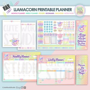 Llamacorn Printable Planner Instant Download / Monthly Planner / Weekly ...