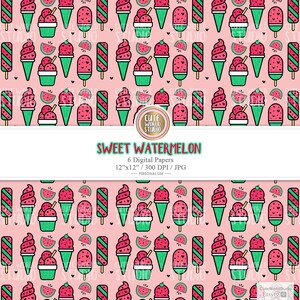 Sweet Watermelon Digital Paper and Clipart / Popsicle / Ice Cream / Ice ...