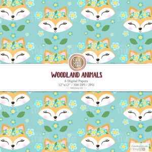 Woodland Animals Fox Raccoon Bunny Rabbit Digital Paper and Clipart ...