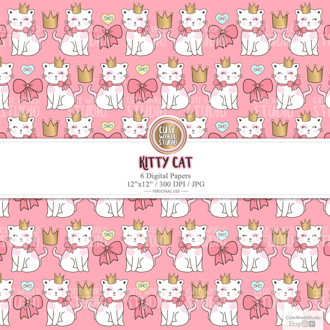 Kitty Cat Digital Paper and Clipart / Kitty Cat Glasses / - Etsy