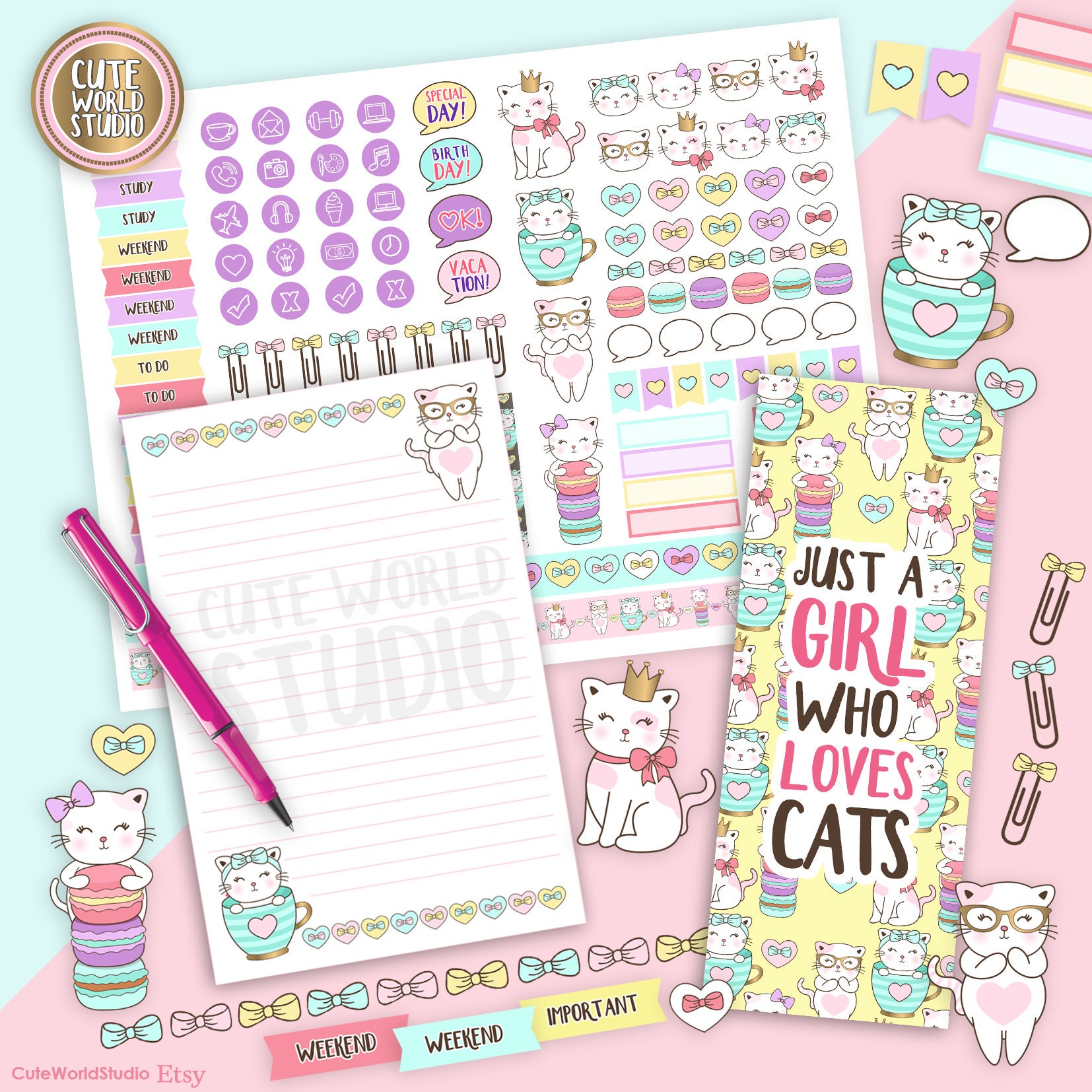 Kitty Cat Printable Planner Instant Download / Monthly Planner | Etsy